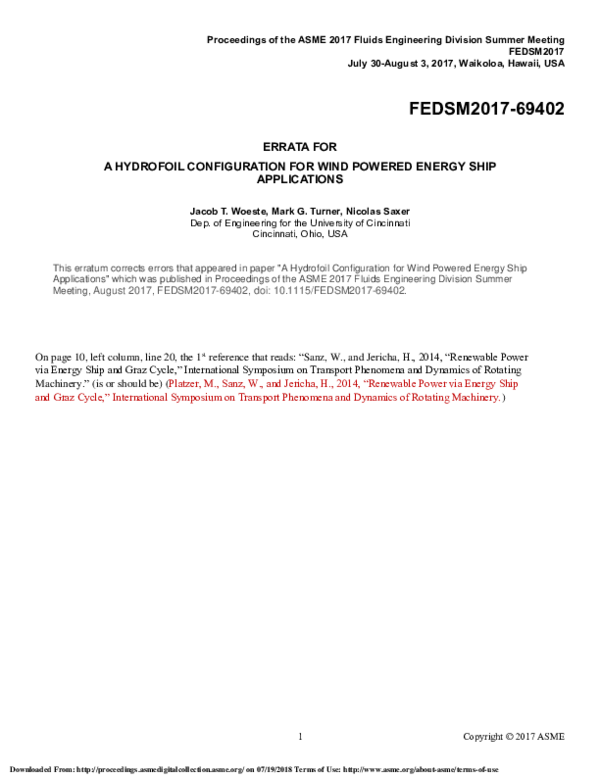 (PDF) A Hydrofoil Configuration for Wind Powered Energy Ship Applications