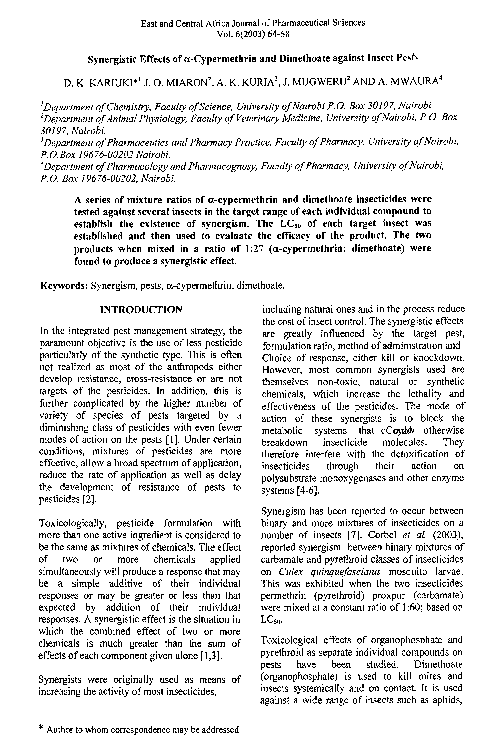 (PDF) Synergistic Effects of α-Cypermethrin and Dimethoate against Insect Pests