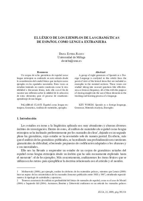 (PDF) El léxico de los ejemplos de las gramáticas de español como ...