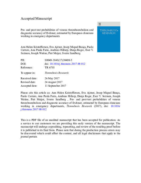 (PDF) Pre- and post-test probabilities of venous thromboembolism and ...