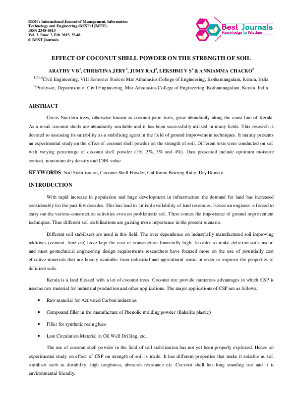 (PDF) Effect of Coconut Shell Powder on the Strength of Soil