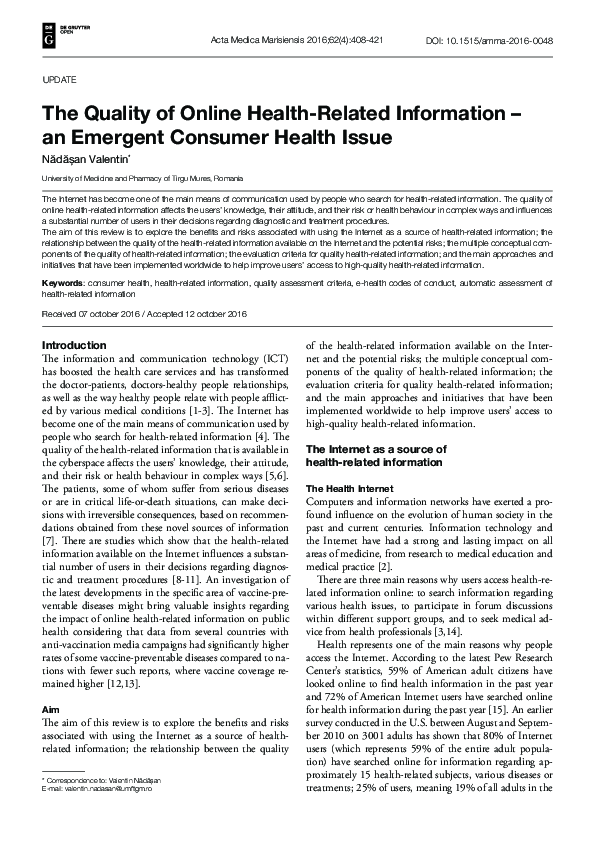 (PDF) The Quality of Online Health-Related Information – an Emergent ...