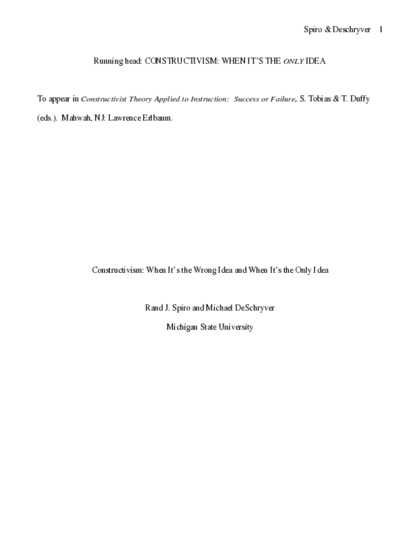 (PDF) Constructivism: When it's the wrong idea and when it's the only idea | Rand Spiro ...