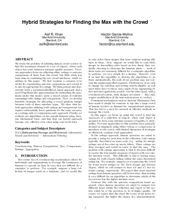 (PDF) Hybrid Strategies for Finding the Max with the Crowd: Technical ...