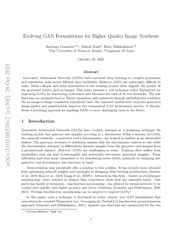 (PDF) Evolving GAN Formulations for Higher Quality Image Synthesis