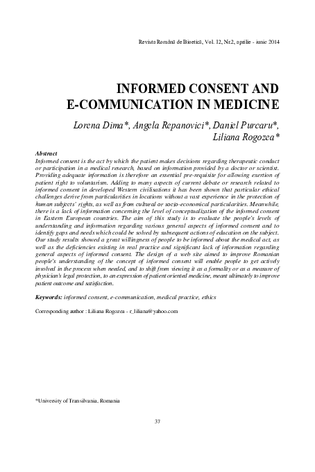 (PDF) Informed Consent and E-Communication in Medicine