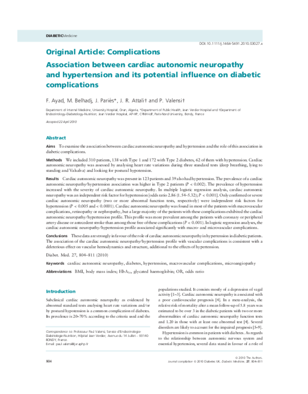 (PDF) Association between cardiac autonomic neuropathy and hypertension ...