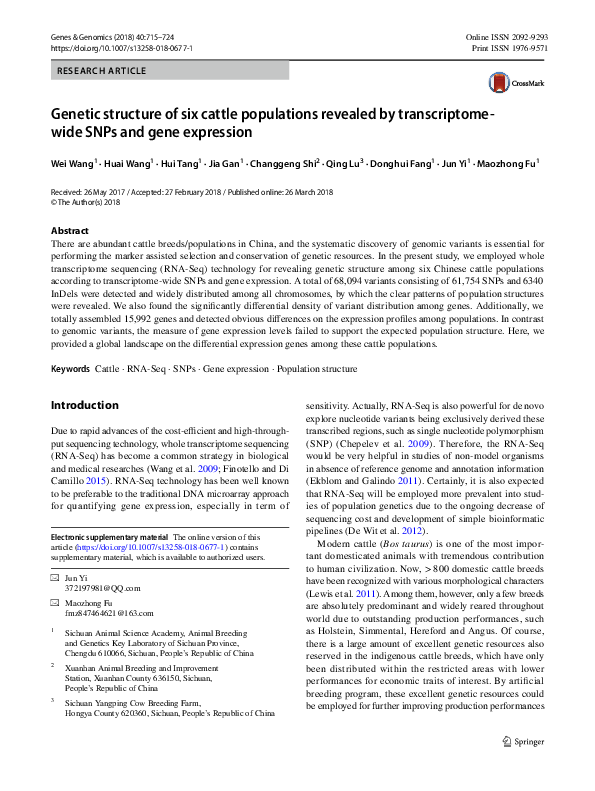 (PDF) Genetic structure of six cattle populations revealed by ...