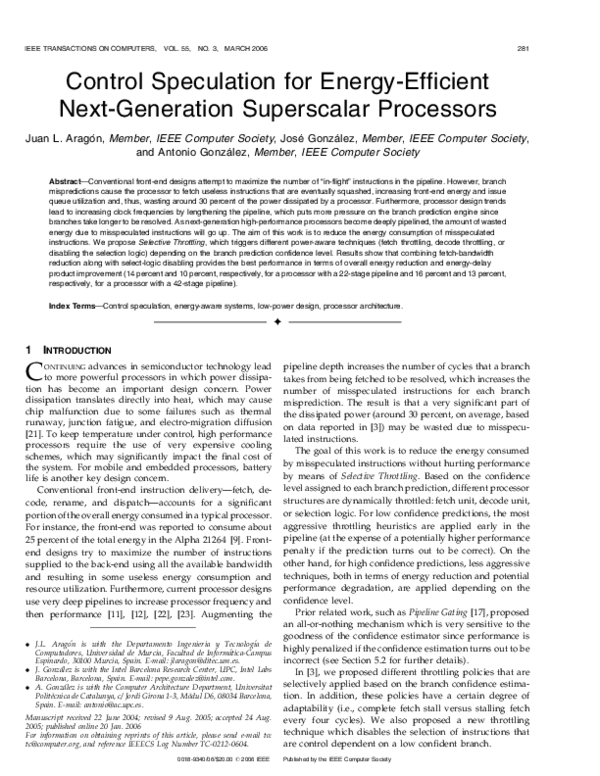 (PDF) Control speculation for energy-efficient next-generation superscalar processors