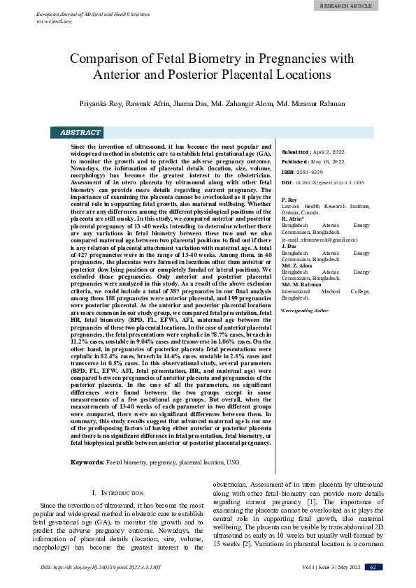 (PDF) Comparison of Fetal Biometry in Pregnancies with Anterior and ...