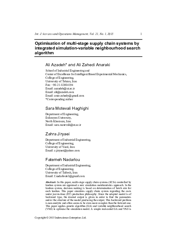 (PDF) Optimisation of multi-stage supply chain systems by integrated simulation-variable ...