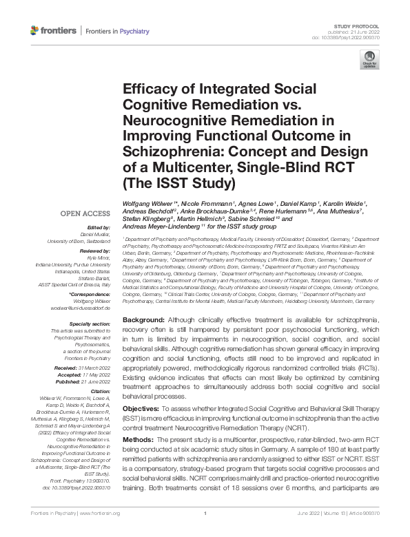 (PDF) Efficacy of Integrated Social Cognitive Remediation vs. Neurocognitive Remediation in ...