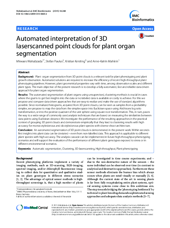(PDF) Automated interpretation of 3D laserscanned point clouds for plant organ segmentation