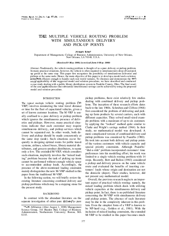 (PDF) The multiple vehicle routing problem with simultaneous delivery and pick-up points