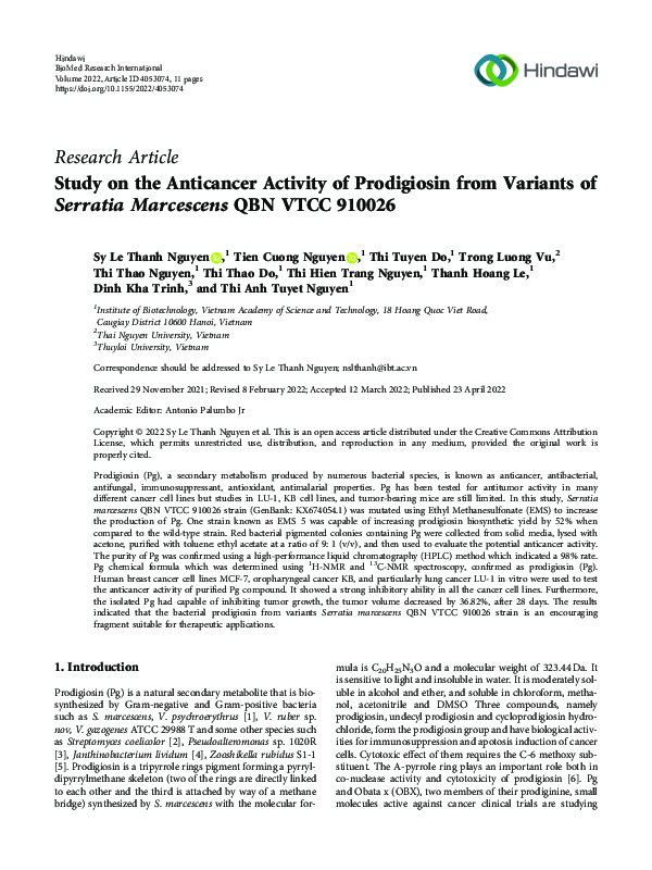 (PDF) Study on the Anticancer Activity of Prodigiosin from Variants of ...
