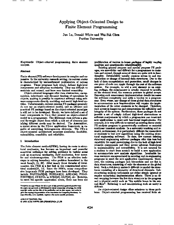 Pdf Applying Object Oriented Design To Finite Element Programming