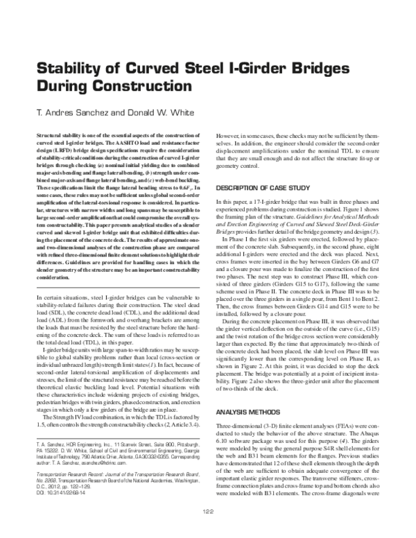 (PDF) Stability of Curved Steel I-Girder Bridges during Construction