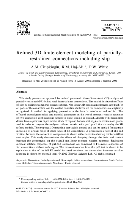 (PDF) Refined 3D finite element modeling of partially-restrained connections including slip ...