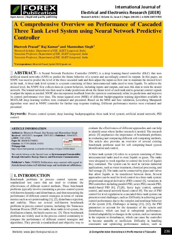 (PDF) A Comprehensive Overview on Performance of Cascaded Three Tank Level System using Neural ...