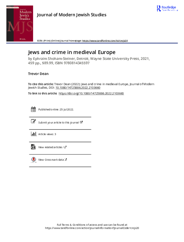 (PDF) Review of Jews and crime in medieval Europe in Journal of Modern ...