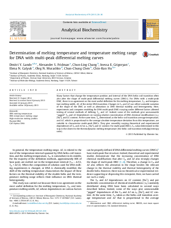 (PDF) Determination of melting temperature and temperature melting range for DNA with multi-peak ...