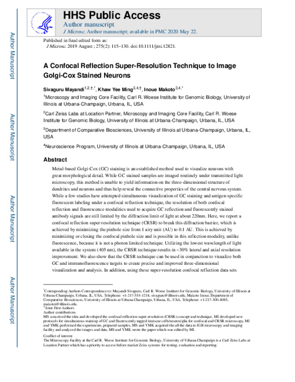 (PDF) A Confocal Reflection Super‐Resolution Technique to Image Golgi ...