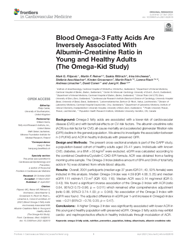 (PDF) Blood Omega-3 Fatty Acids Are Inversely Associated With Albumin ...
