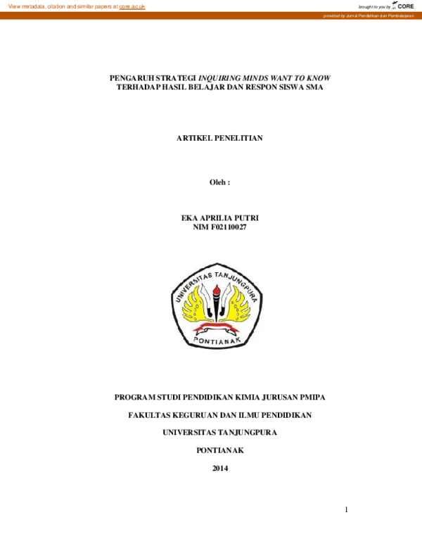 (PDF) Pengaruh Strategi Inquiring Minds Want to Know Terhadap Hasil Belajar Dan Respon Siswa Sma
