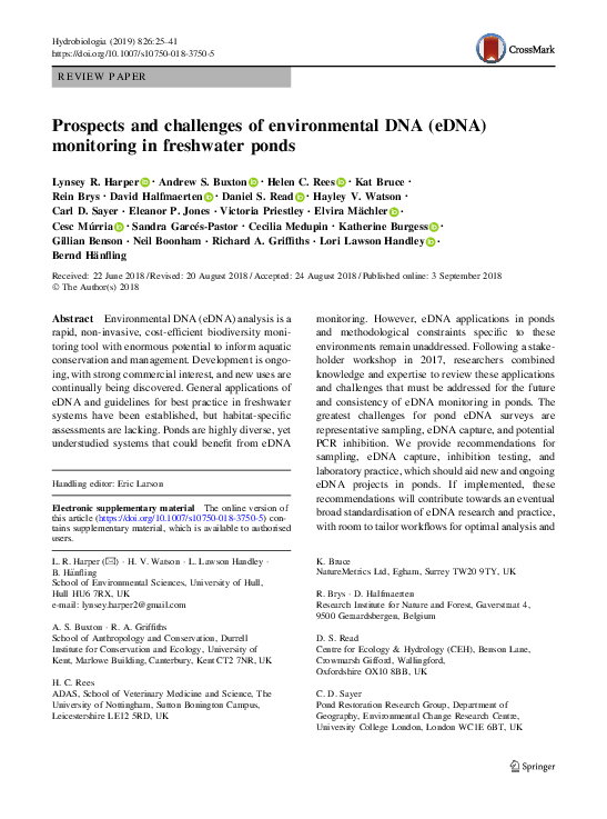 (PDF) Prospects and challenges of environmental DNA (eDNA) monitoring in freshwater ponds