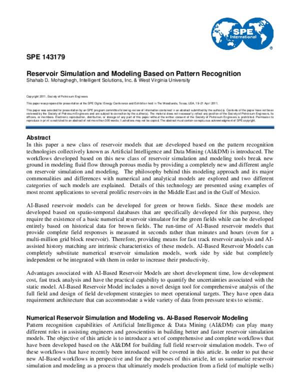 (PDF) Reservoir Simulation and Modeling Based on Pattern Recognition