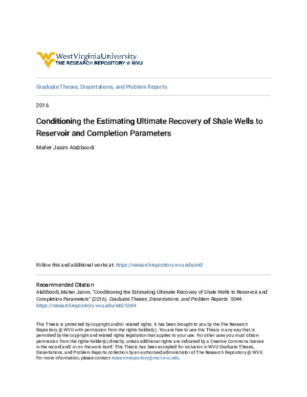 (PDF) Conditioning the Estimating Ultimate Recovery of Shale Wells to ...