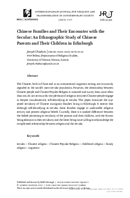 (PDF) Chinese Families and Their Encounter with the Secular: An ...
