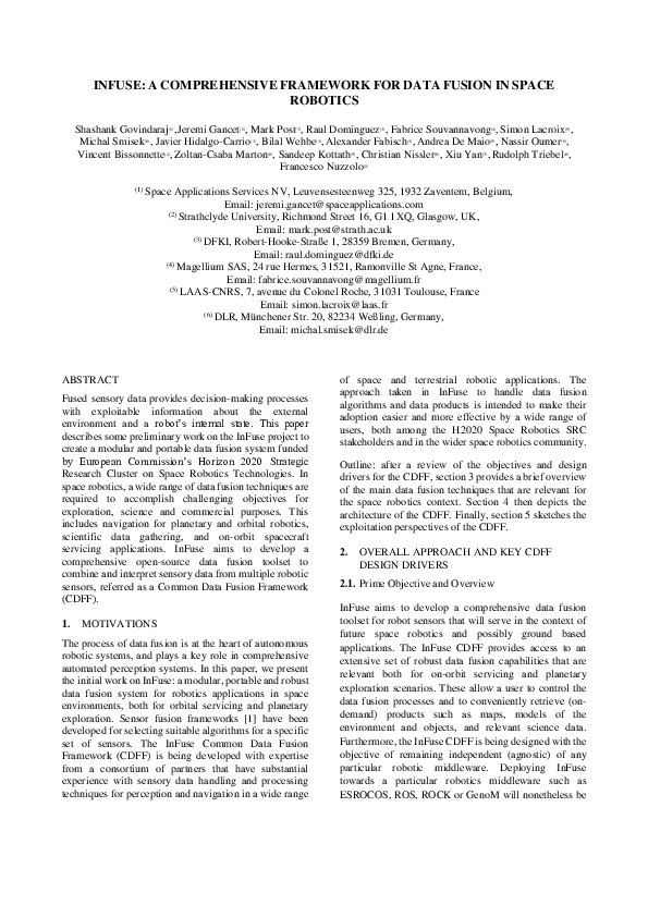 (PDF) Infuse: A Comprehensive Framework For Data Fusion In Space Robotics