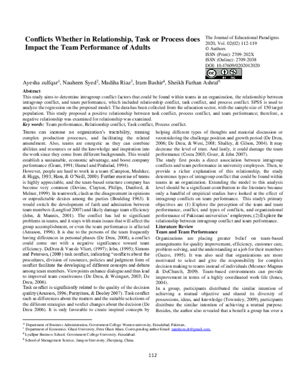 (PDF) Conflicts Whether in Relationship, Task or Process Does Impact ...