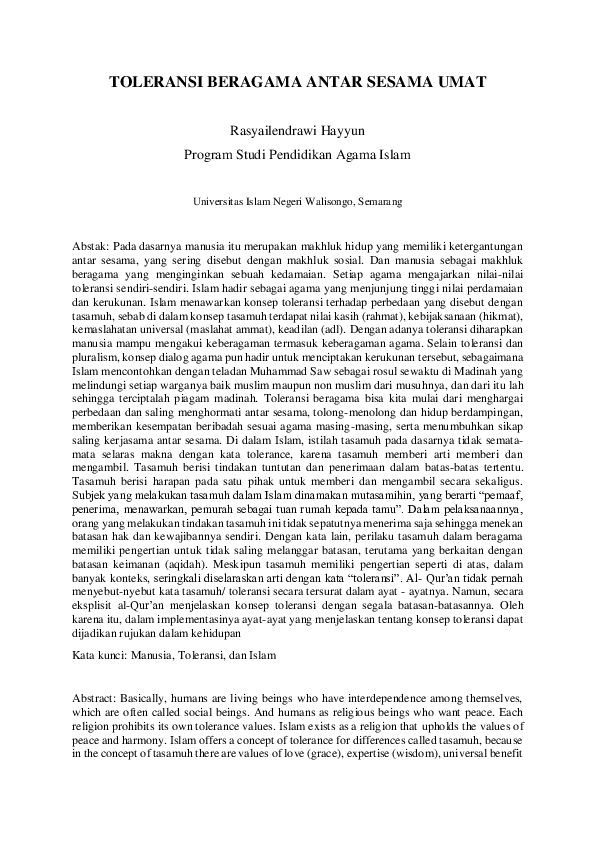 (PDF) TOLERANSI BERAGAMA ANTAR SESAMA UMAT