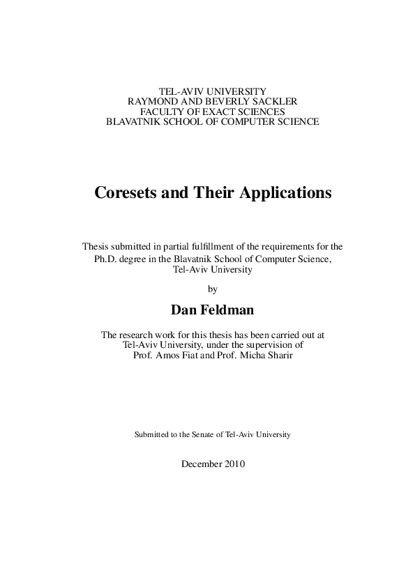 (PDF) Coresets and Their Applications | Dan Feldman - Academia.edu
