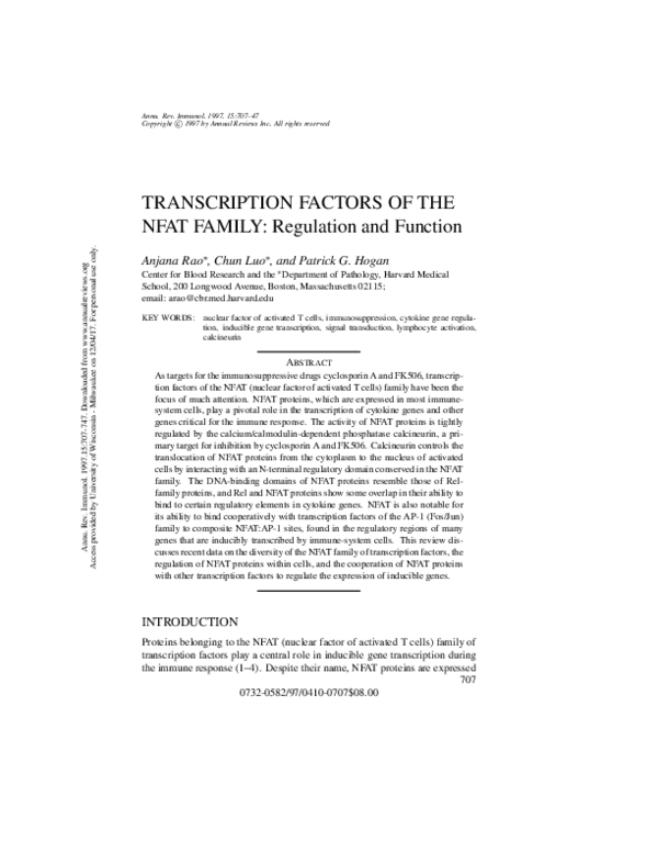 (PDF) TRANSCRIPTION FACTORS OF THE NFAT FAMILY:Regulation and Function