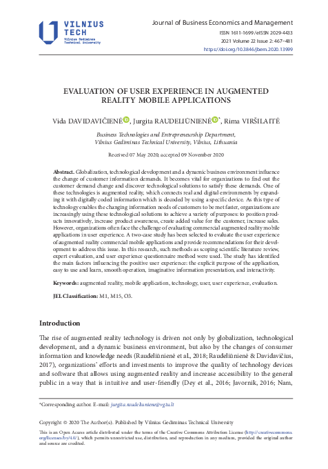 (PDF) Evaluation of User Experience in Augmented Reality Mobile Applications