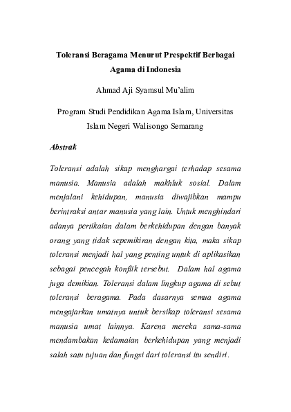 (DOC) Toleransi Beragama Menurut Prespektif Berbagai Agama di Indonesia