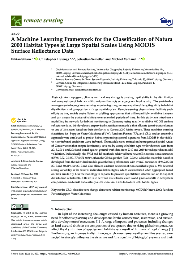 (PDF) A Machine Learning Framework for the Classification of Natura 2000 Habitat Types at Large ...