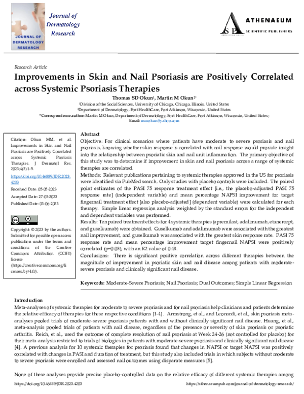 (PDF) Improvements in Skin and Nail Psoriasis are Positively Correlated ...