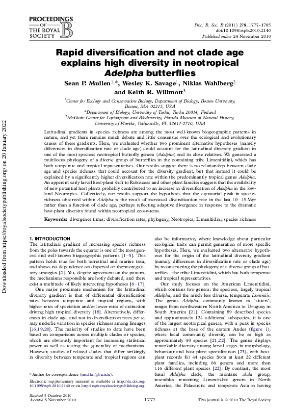 (PDF) Rapid diversification and not clade age explains high diversity ...