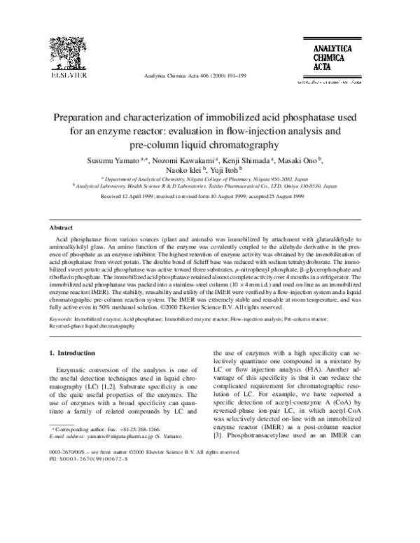 Pdf Preparation And Characterization Of Immobilized Acid Phosphatase Used For An Enzyme