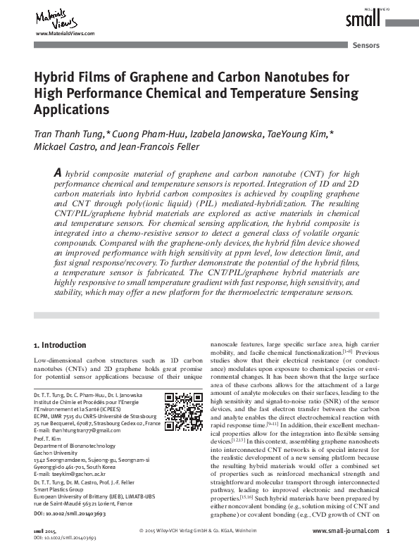 (PDF) Hybrid Films of Graphene and Carbon Nanotubes for High ...