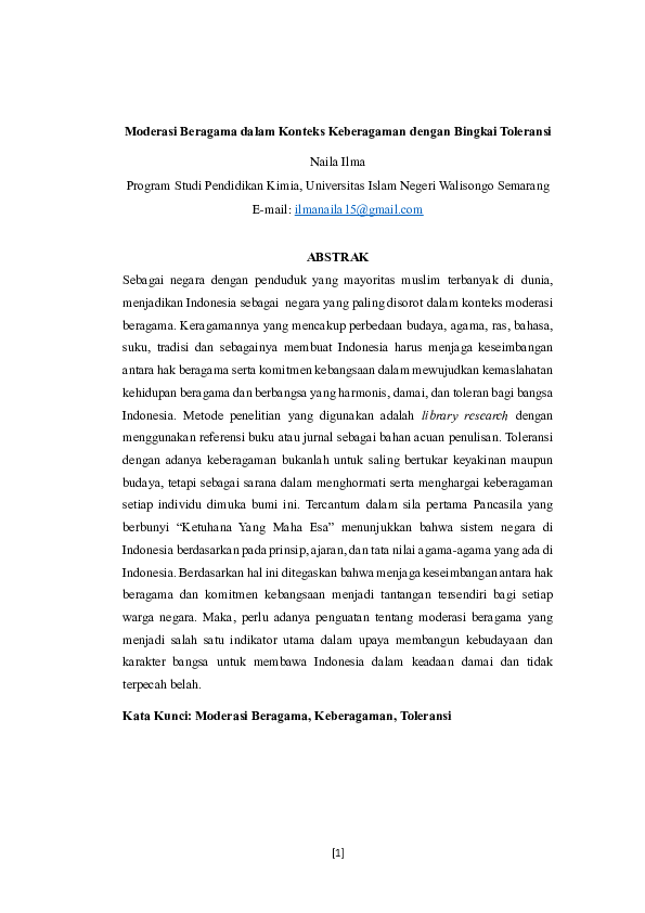 (PDF) Moderasi Beragama dalam Konteks Keberagaman dengan Bingkai Toleransi