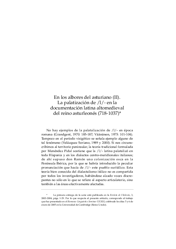 (PDF) En los albores del asturiano (II): La palatalización de/l/en la ...