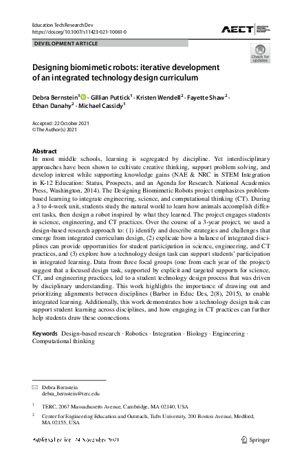 (PDF) Designing biomimetic robots: iterative development of an integrated technology design ...