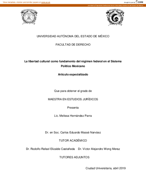 (PDF) La libertad cultural como fundamento del régimen federal en el ...