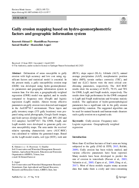 (PDF) Gully erosion mapping based on hydro-geomorphometric factors and geographic information system