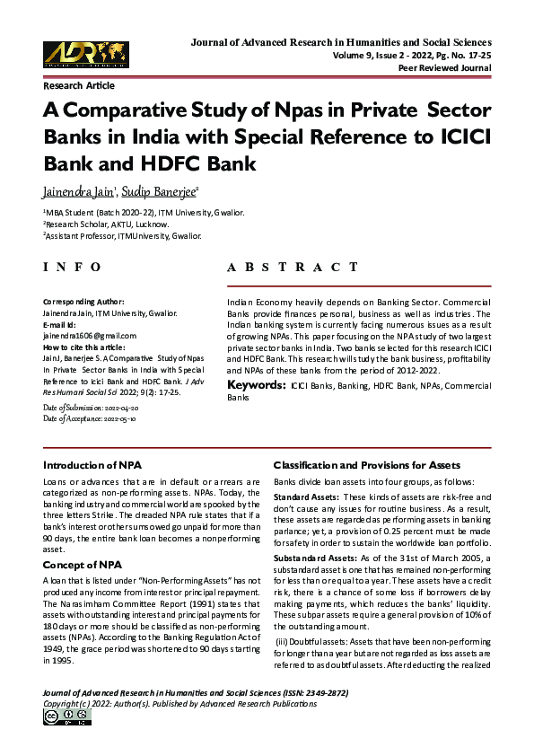 (PDF) A Comparative Study of Npas in Private Sector Banks in India with ...